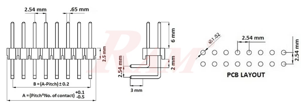 PH7 - Pin Header Male 2x40 Right Angle 2.54mm | RAM Electronics website