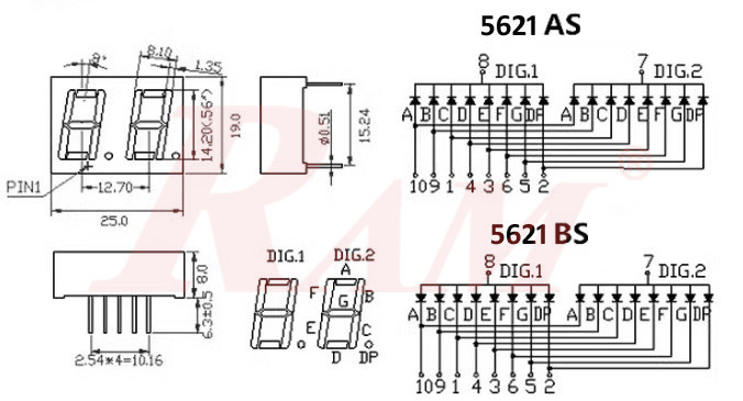 7 Segment (2x1) 0.56" Common Cathode | RAM Electronics website