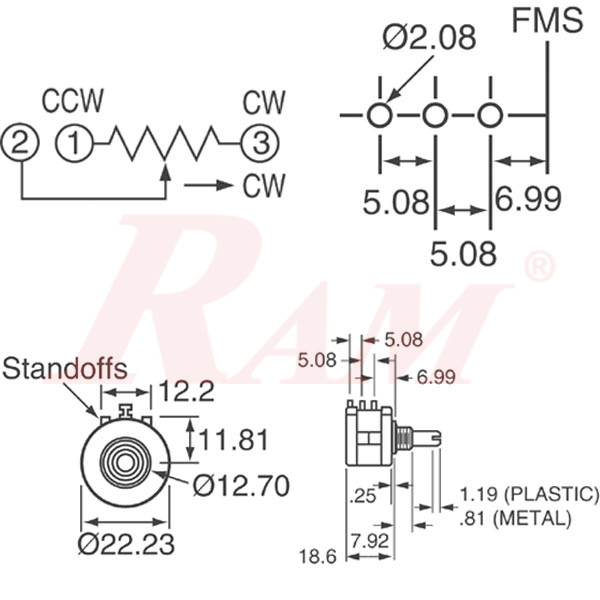 POT3590S - 10KΩ (103L) Rotary Wirewound Precision Potentiometer 10 ...