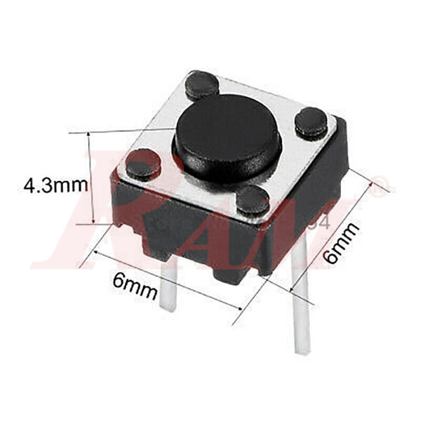 Press 2pin 6x6x4.3 mm Tack Switch | RAM Electronics website