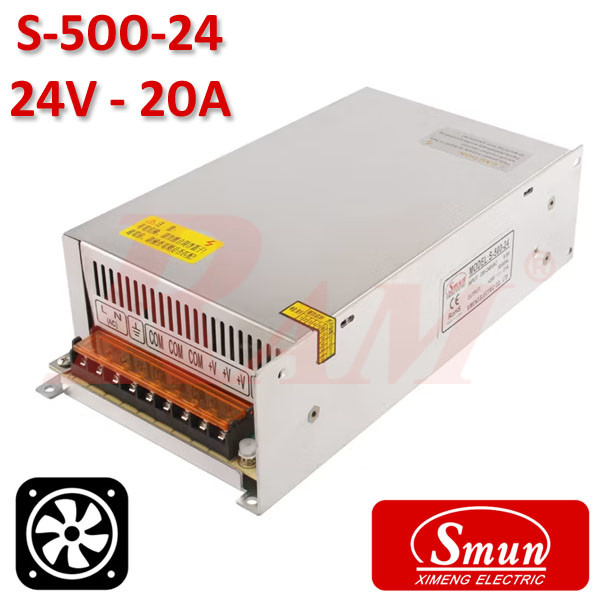 Smun® Industrial SMPS Output +24Vdc/20A Input 220Vac With Cooling Fan ...