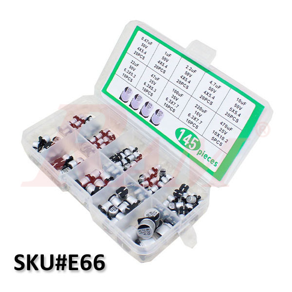 Box of 145pcs 10 Values SMD Aluminum Electrolytic Capacitors Kit 0.47uF ...